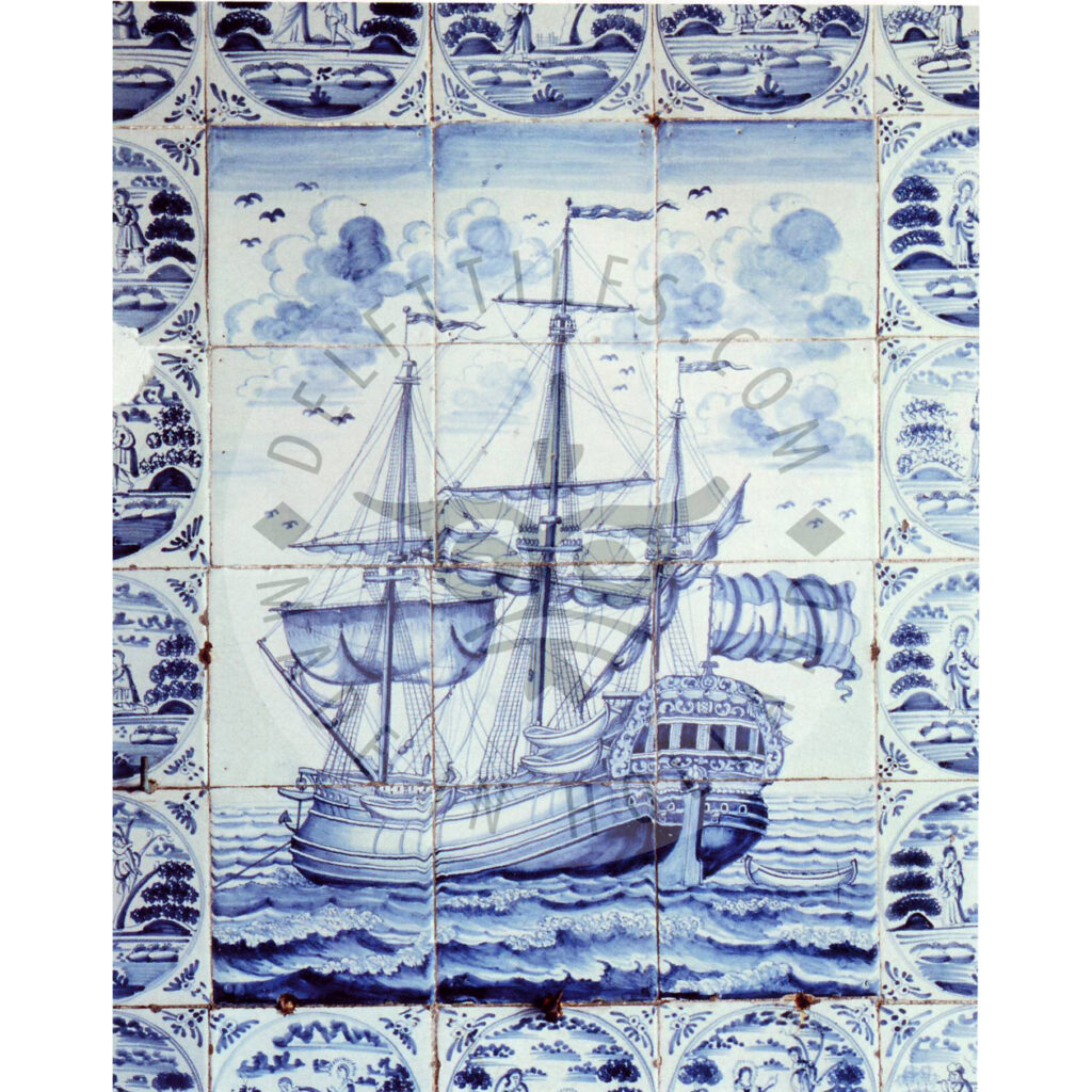 12 tile antique ship tile panel dated 1790 - Delft Tiles
