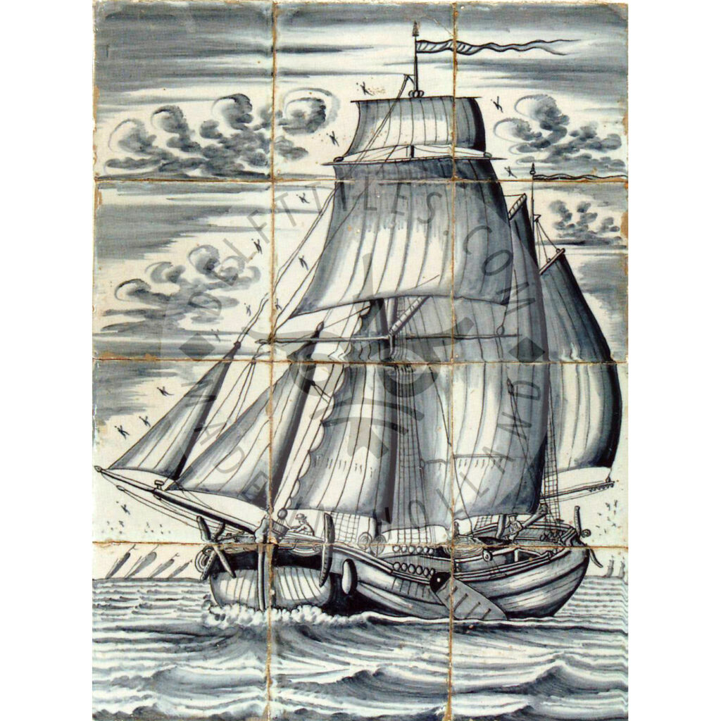 12 tile antique ship tile panel dated 1800 - Delft Tiles