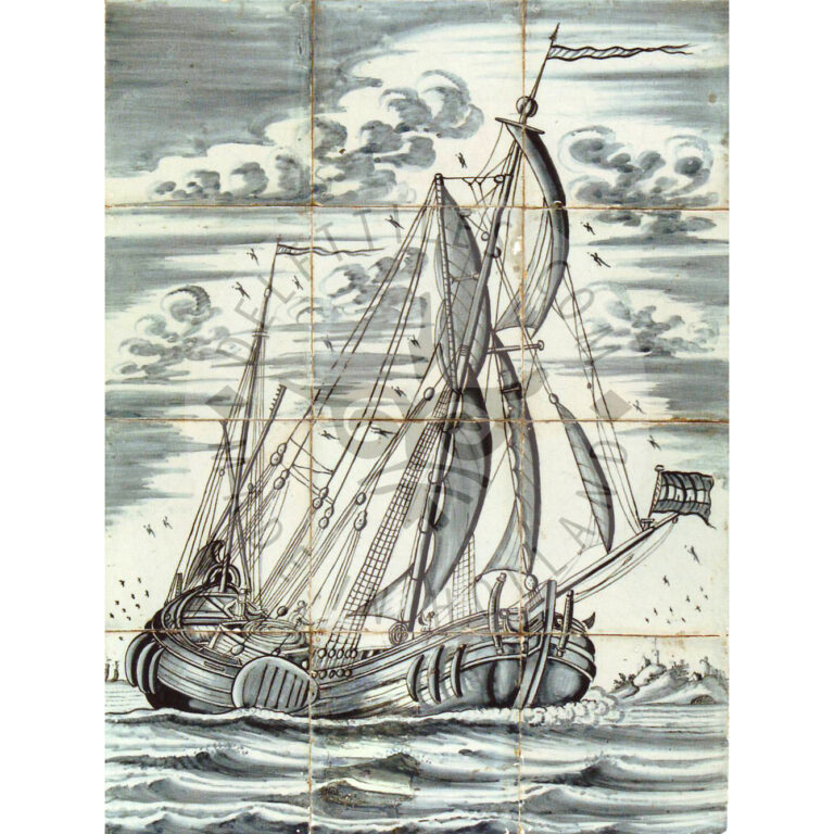 12 tile antique ship tile panel dated 1800 - Delft Tiles