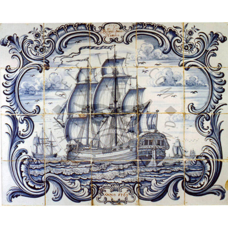 20 tile ship tile panel 'handelaer' dated 1760 - Delft Tiles