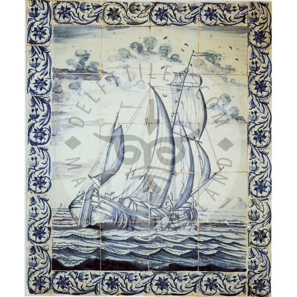 20 ship tile panel antique with border - Delft Tiles