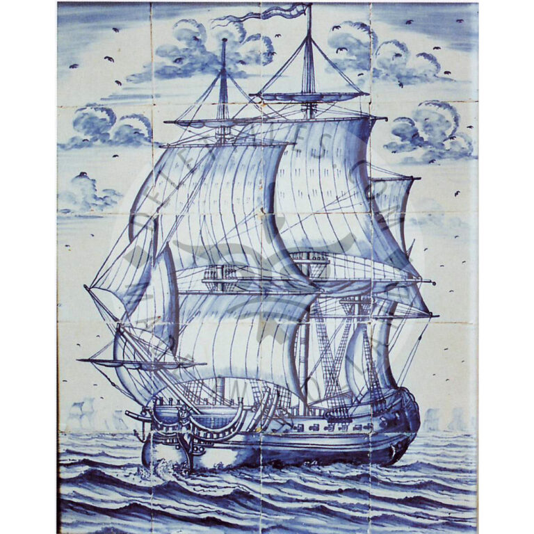20 tile blue and white ship panel - Delft Tiles