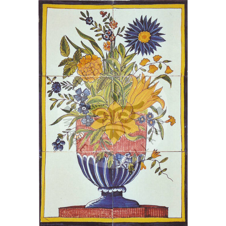 6 tile polychrome flower piece tile panel - Delft Tiles