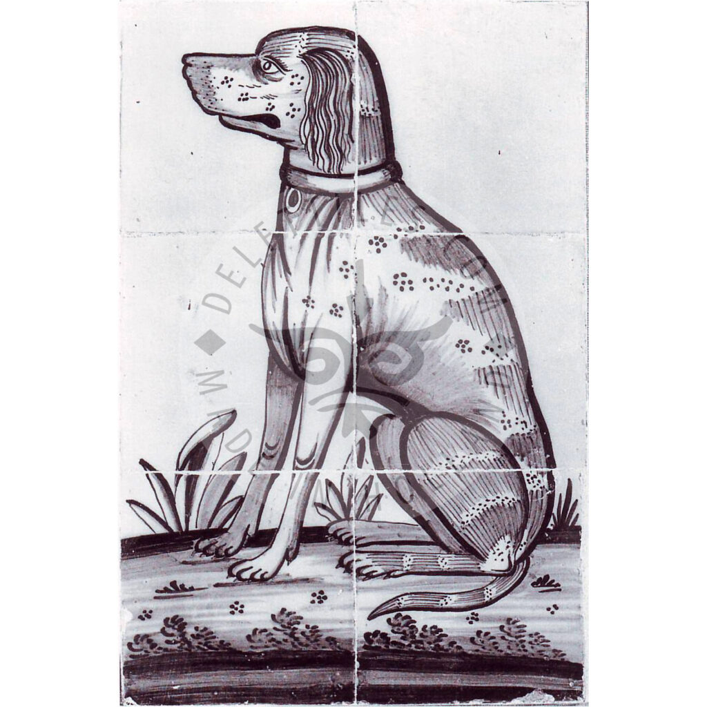 6 tile sitting dog tile panel dated 1800 - Delft Tiles