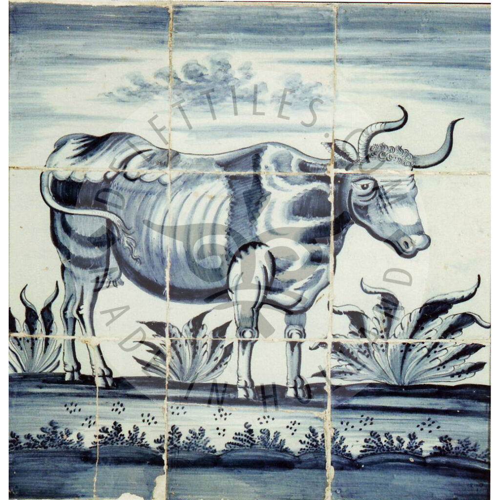 9 tile Paulus Potter Delft Blue cow panel dated 1790 - Delft Tiles