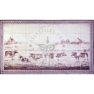 Landscape & Cows tile panel 7x4 tiles (D28_s) - Delft Tiles