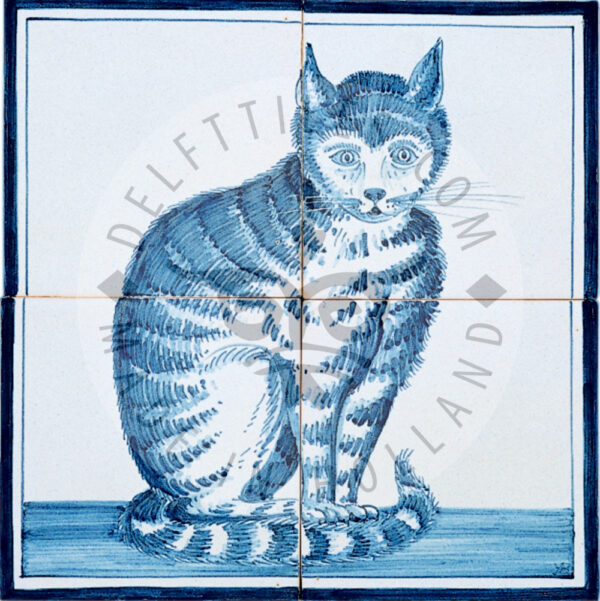 Sitting Cat tile panel 2x2 tiles (D4b) - Delft Tiles