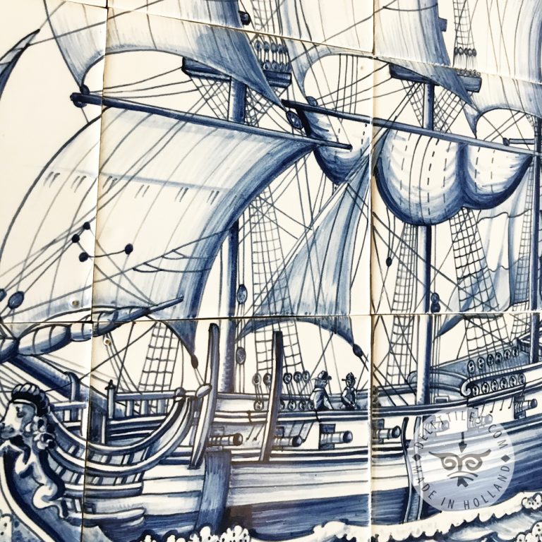 Three Masted Ship tile panel 4x4 tiles (S16a) - Delft Tiles