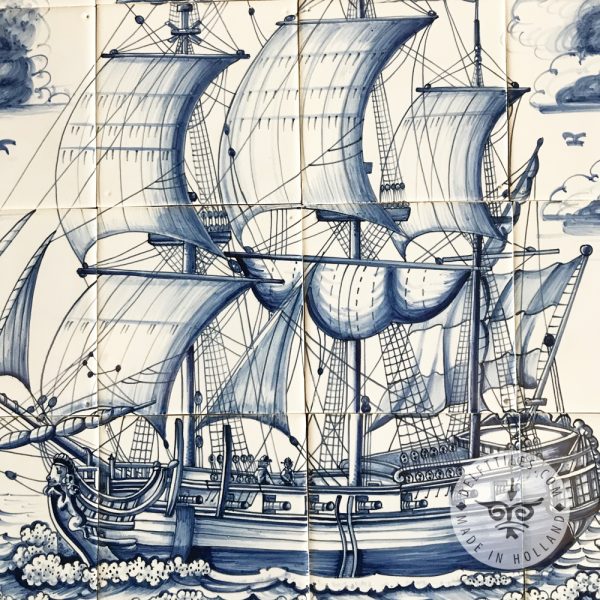 Three Masted Ship tile panel 4x4 tiles (S16a) - Delft Tiles