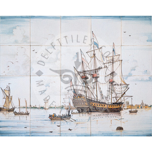 Harbour Scene Multi Color tile panel 5x4 tiles (S20a_mc) - Delft Tiles