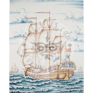 Three Masted Ship Multi Color tile panel 4x5 tiles (S20b_mc) - Delft Tiles