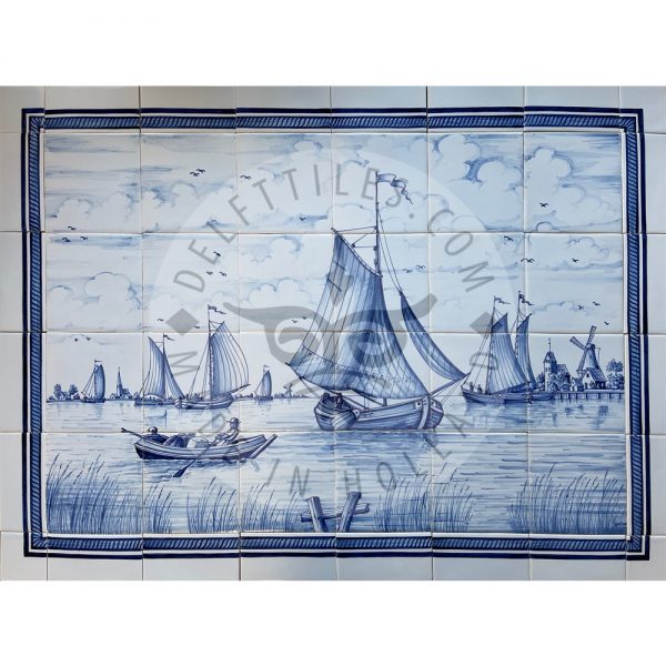 Boat & Landscape Scene tile Mural 6x4 tiles (S24a) - Delft Tiles