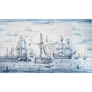 Harbour Boat Ship Scene tile panel 10x6 tiles (S60a) - Delft Tiles