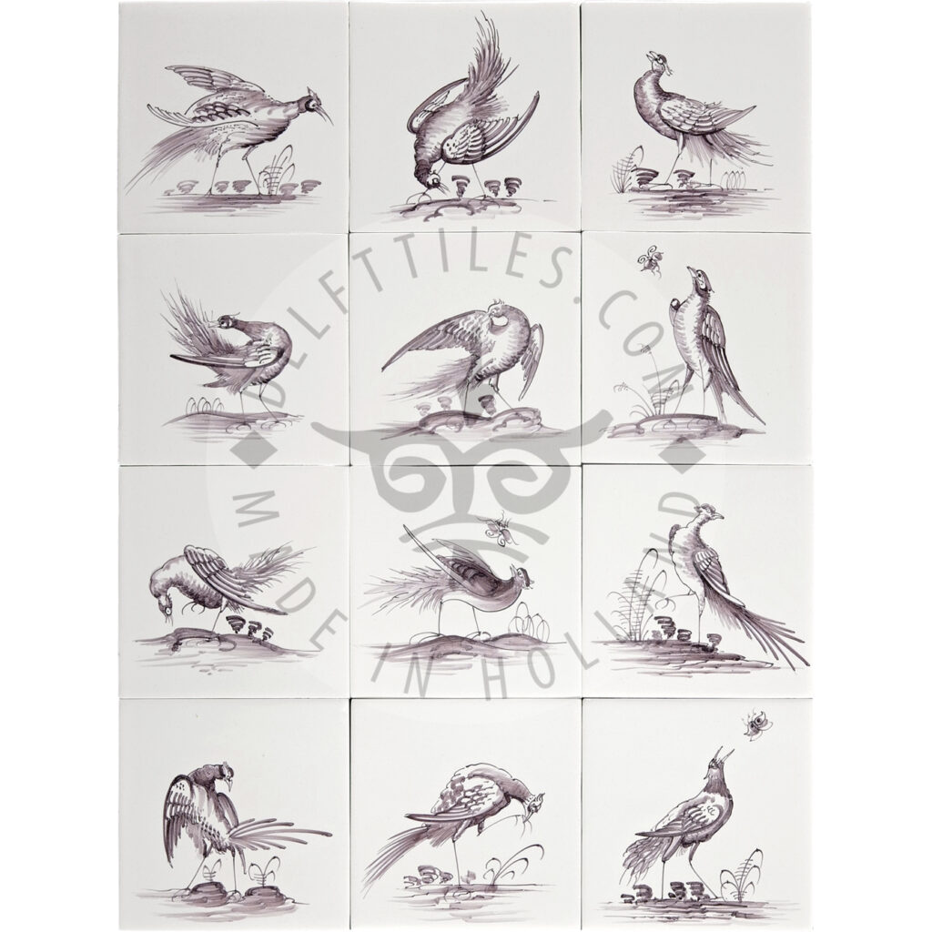 Elegant Bird Tiles (VE_s) - Delft Tiles