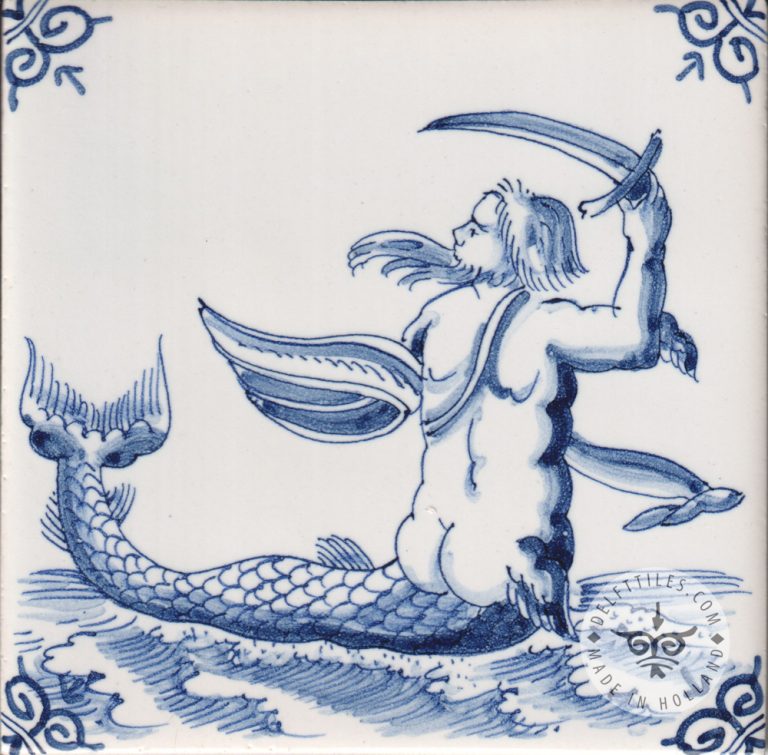 Mermaid Merman Tiles (ZW) - Delft Tiles