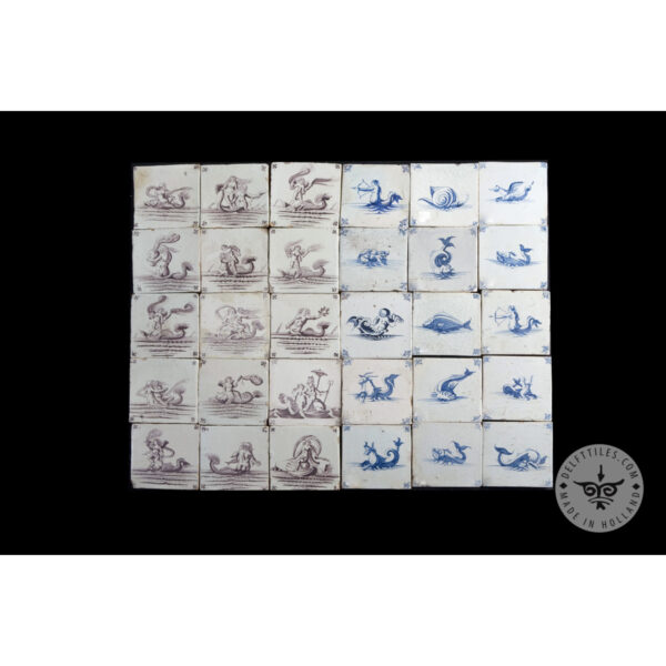 Antique Delft Tiles set #49 - fish mermaid tiles - Delft Tiles