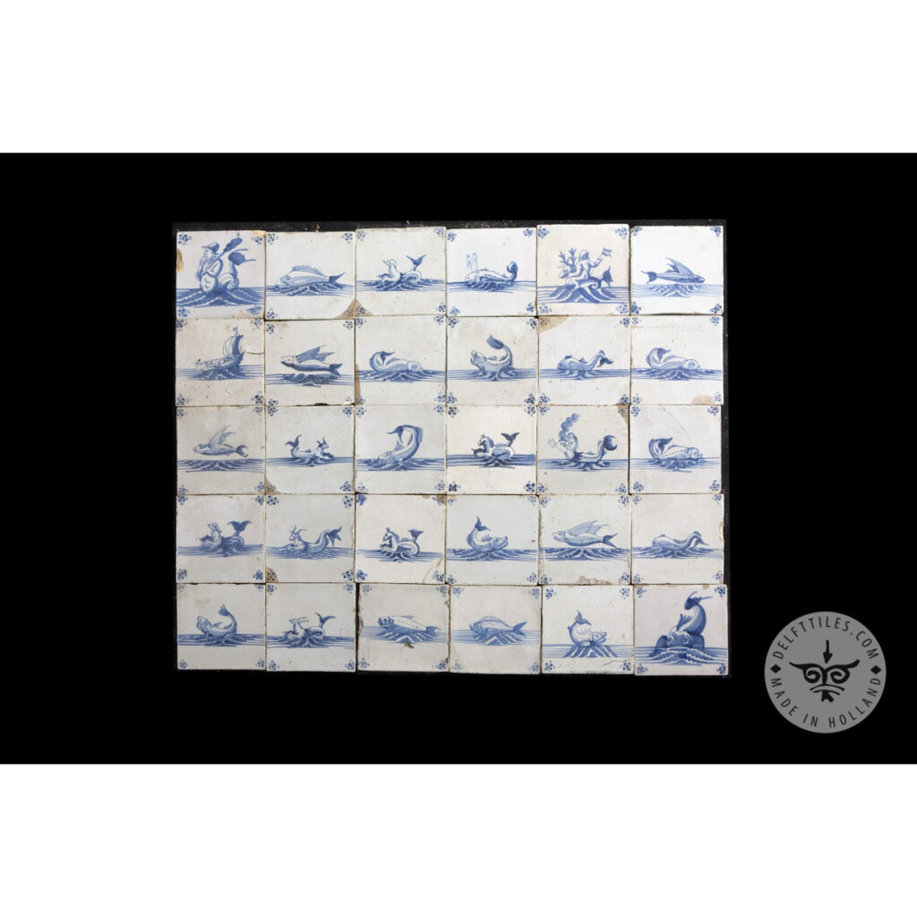 Antique Delft Tiles set #51 - fish mermaid tiles - Delft Tiles