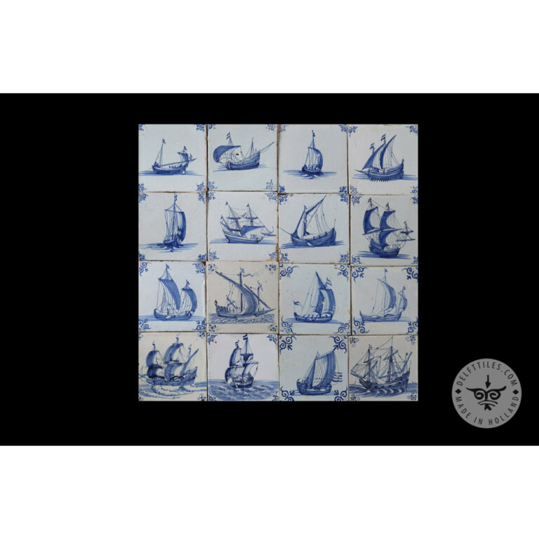 Antique Delft Tiles set #64 - three masted ships - Delft Tiles