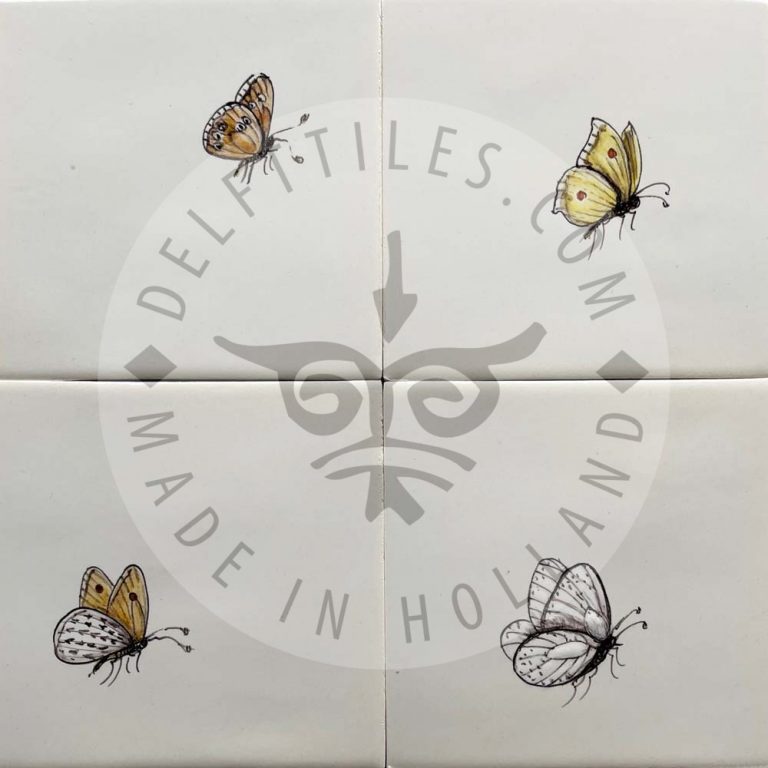 Butterflies Small Multi Color Tile (HDVK_mc) - Delft Tiles