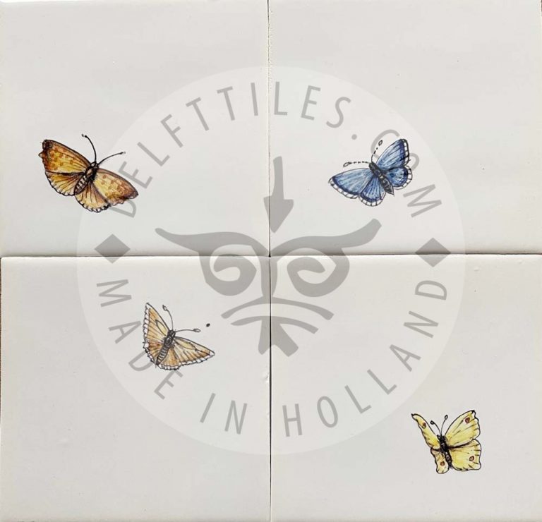 Butterflies Small Multi Color Tile (HDVK_mc) - Delft Tiles