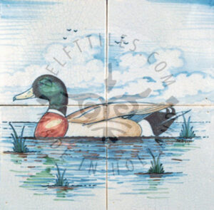 Wild Duck tile panel 2x2 tiles (HW4b) - Delft Tiles