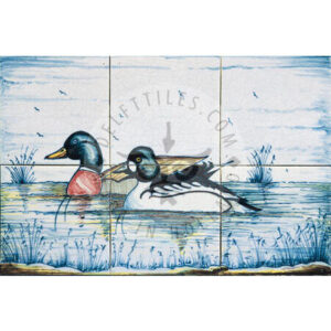 2 Wild Ducks tile panel 3x2 Tiles (HW6b) - Delft Tiles