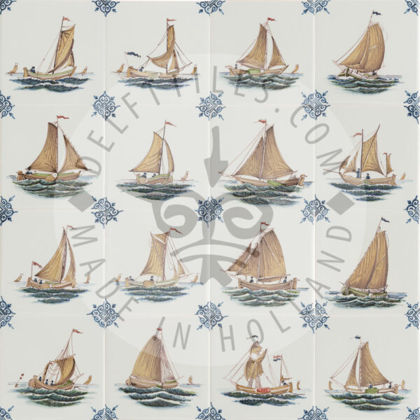 Decorated sailing boat tiles color (TMS4) - Delft Tiles