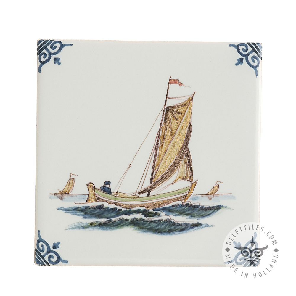 Decorated sailing boat tiles color (TMS4) - Delft Tiles