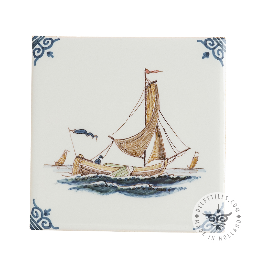 Decorated sailing boat tiles color (TMS4) - Delft Tiles