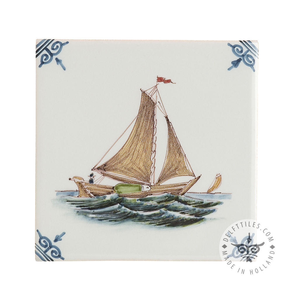 Decorated sailing boat tiles color (TMS4) - Delft Tiles