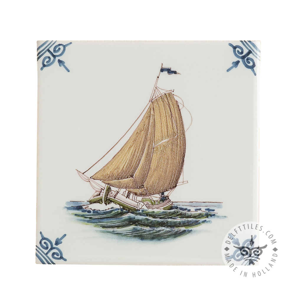 Decorated sailing boat tiles color (TMS4) - Delft Tiles
