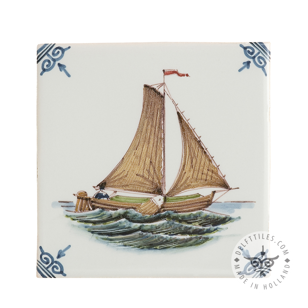 Decorated sailing boat tiles color (TMS4) - Delft Tiles