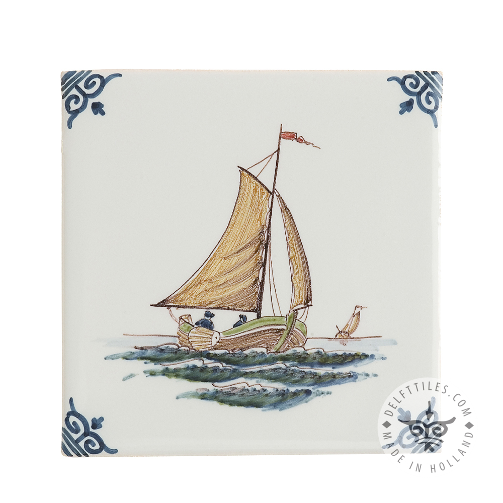 Decorated sailing boat tiles color (TMS4) - Delft Tiles