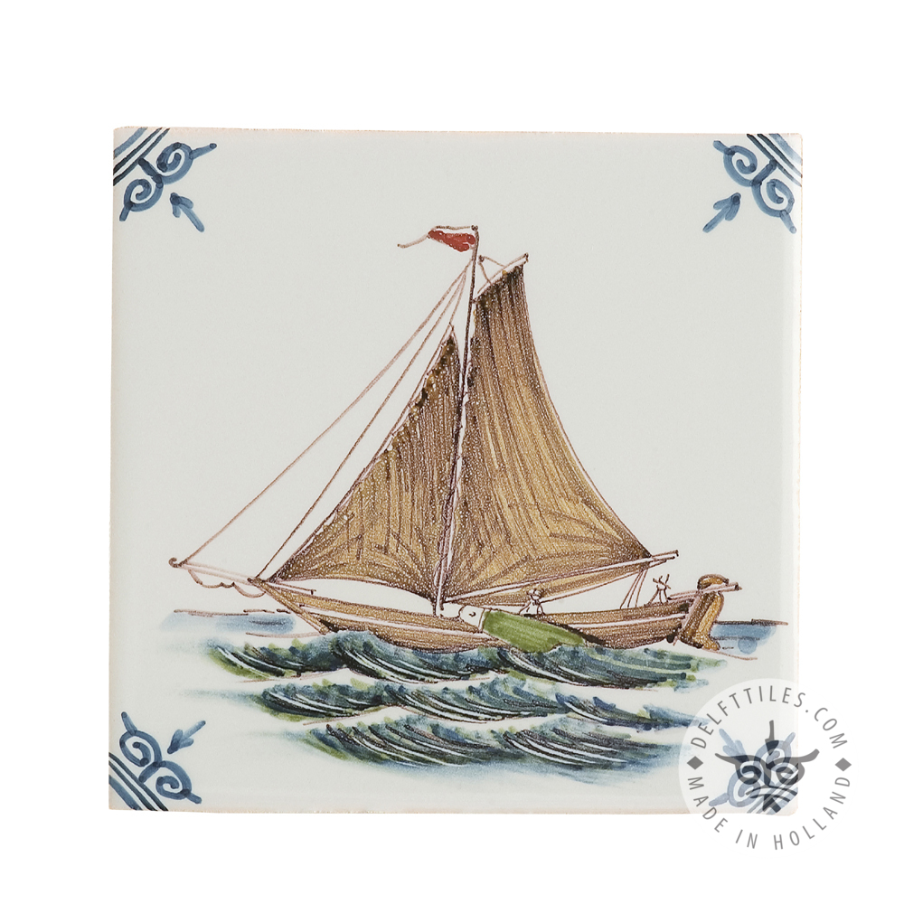 Decorated sailing boat tiles color (TMS4) - Delft Tiles