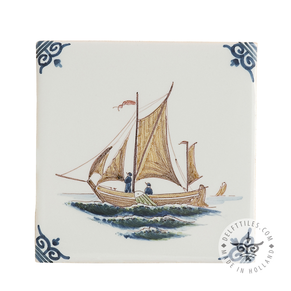 Decorated sailing boat tiles color (TMS4) - Delft Tiles