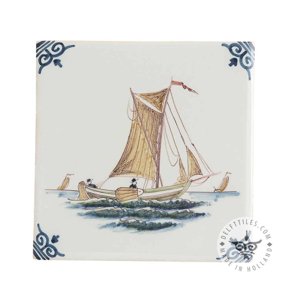 Decorated sailing boat tiles color (TMS4) - Delft Tiles