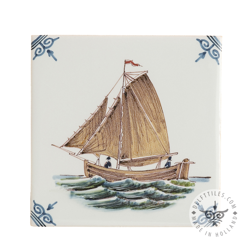 Decorated sailing boat tiles color (TMS4) - Delft Tiles