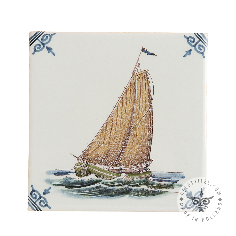Decorated sailing boat tiles color (TMS4) - Delft Tiles