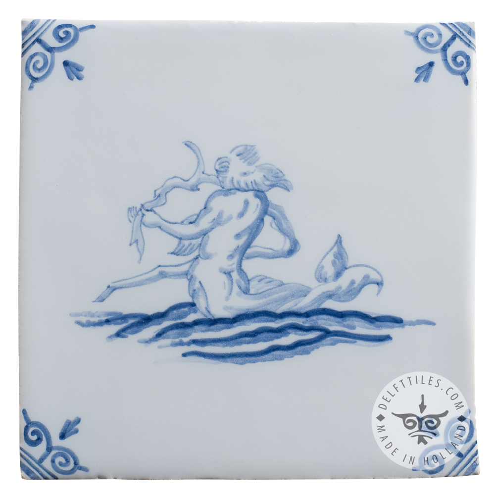 Delft Blue mermaid mermen tiles (TMS11) - Delft Tiles