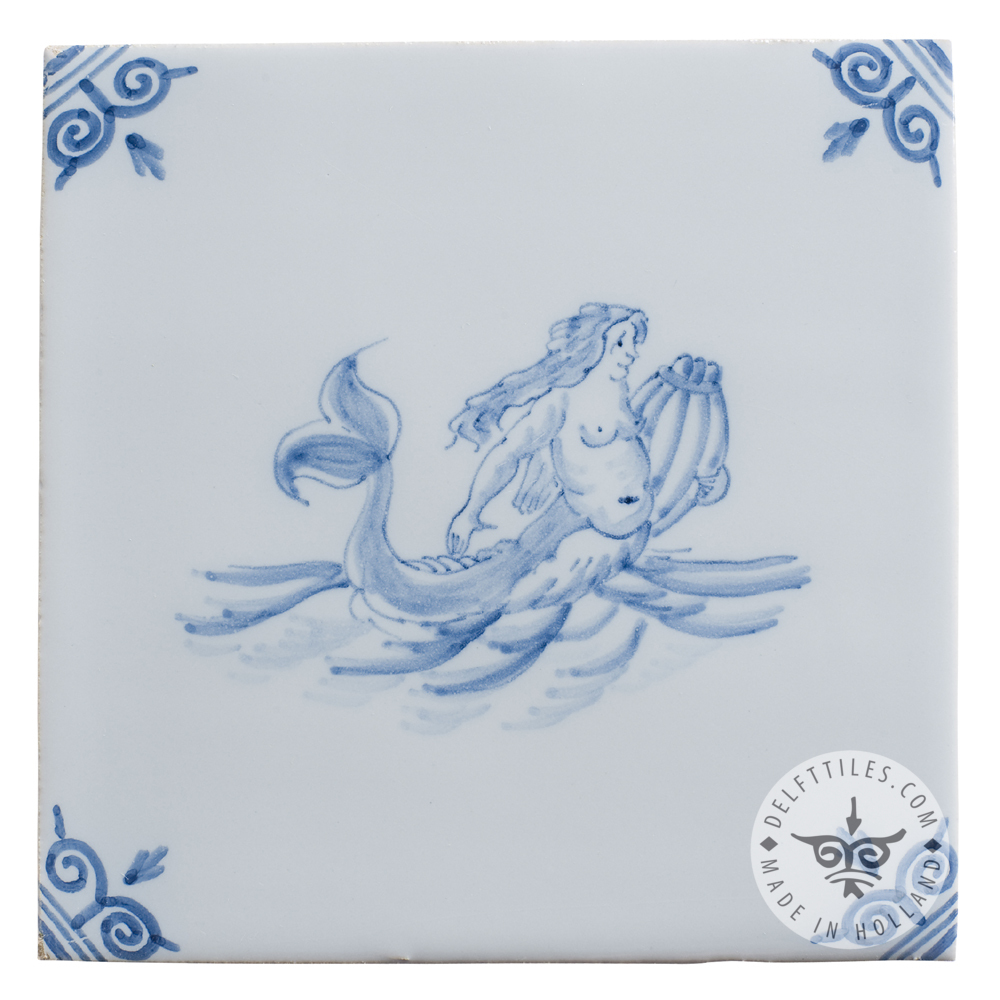 Delft Blue mermaid mermen tiles (TMS11) - Delft Tiles
