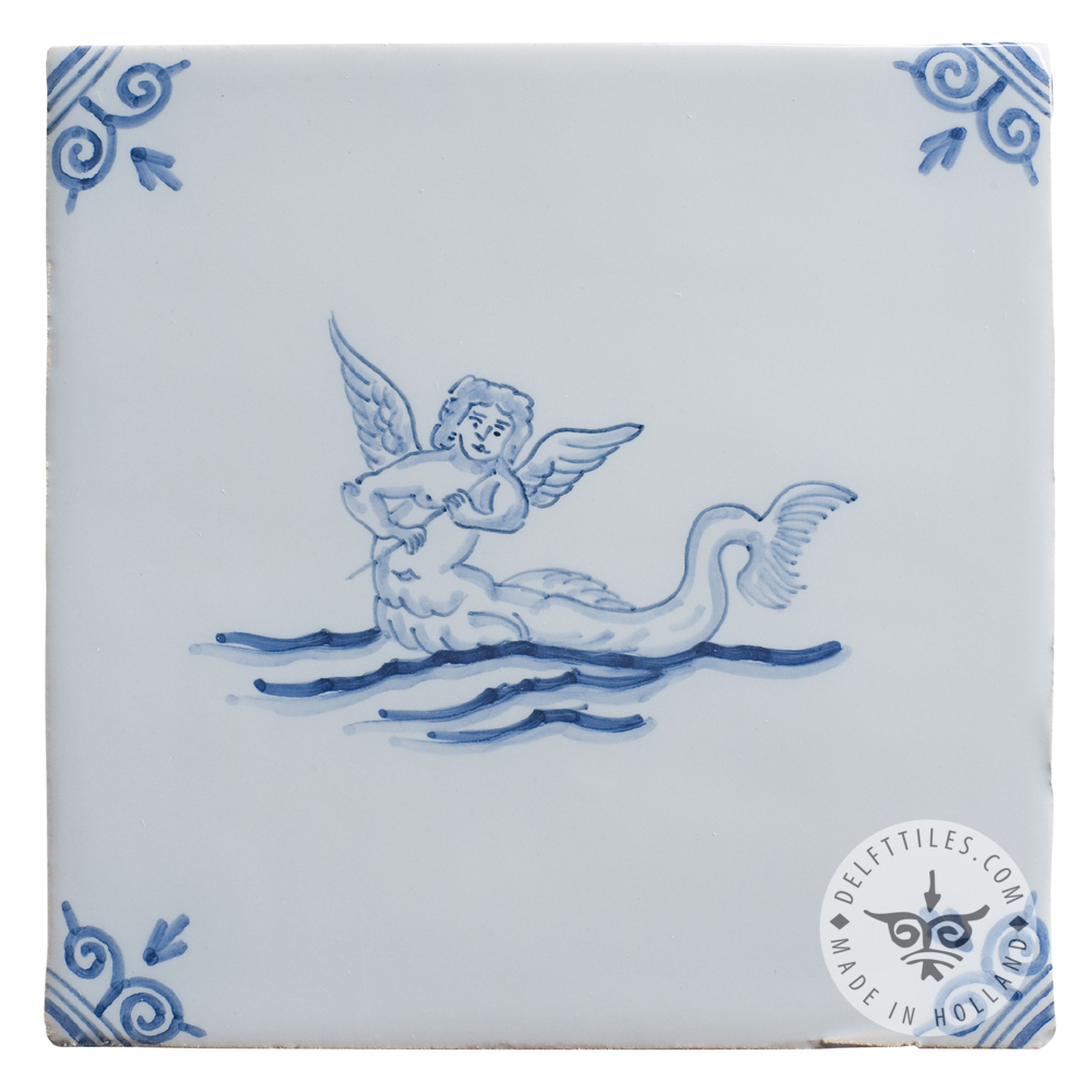 Delft Blue mermaid mermen tiles (TMS11) - Delft Tiles