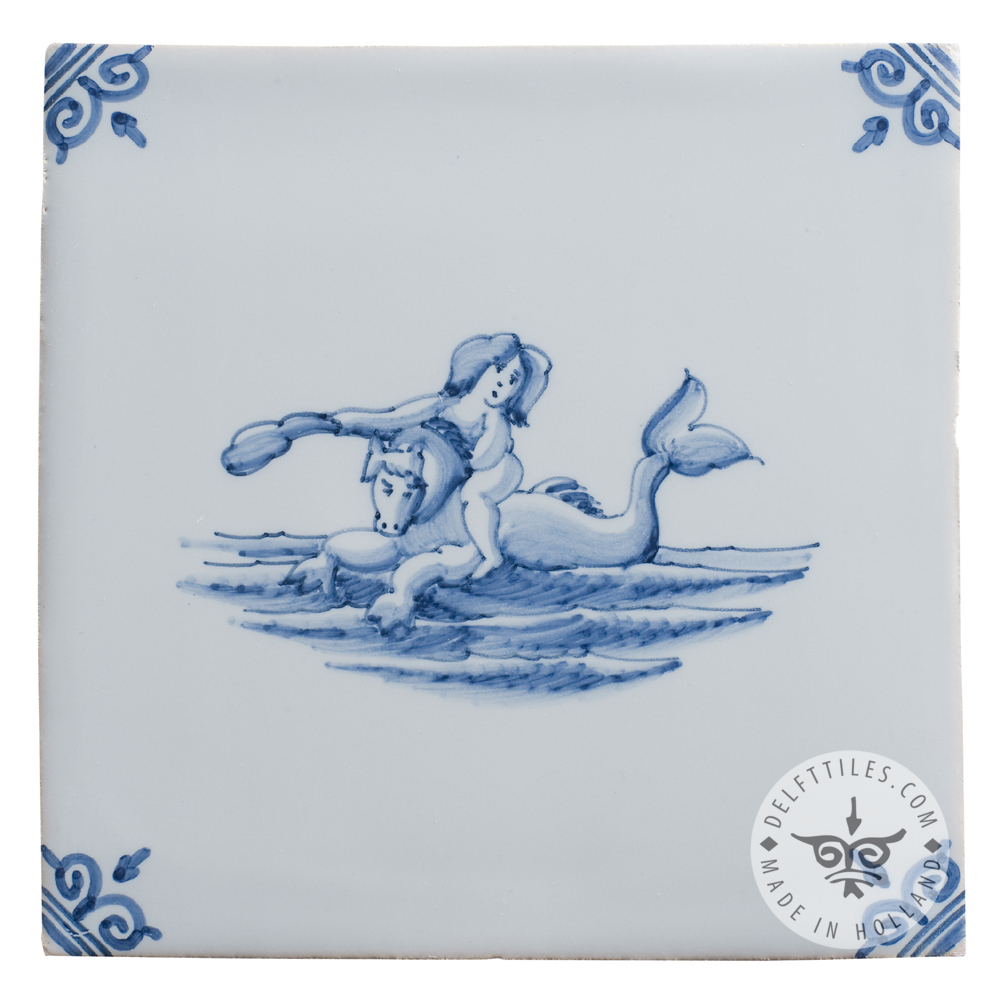 Delft Blue mermaid mermen tiles (TMS11) - Delft Tiles