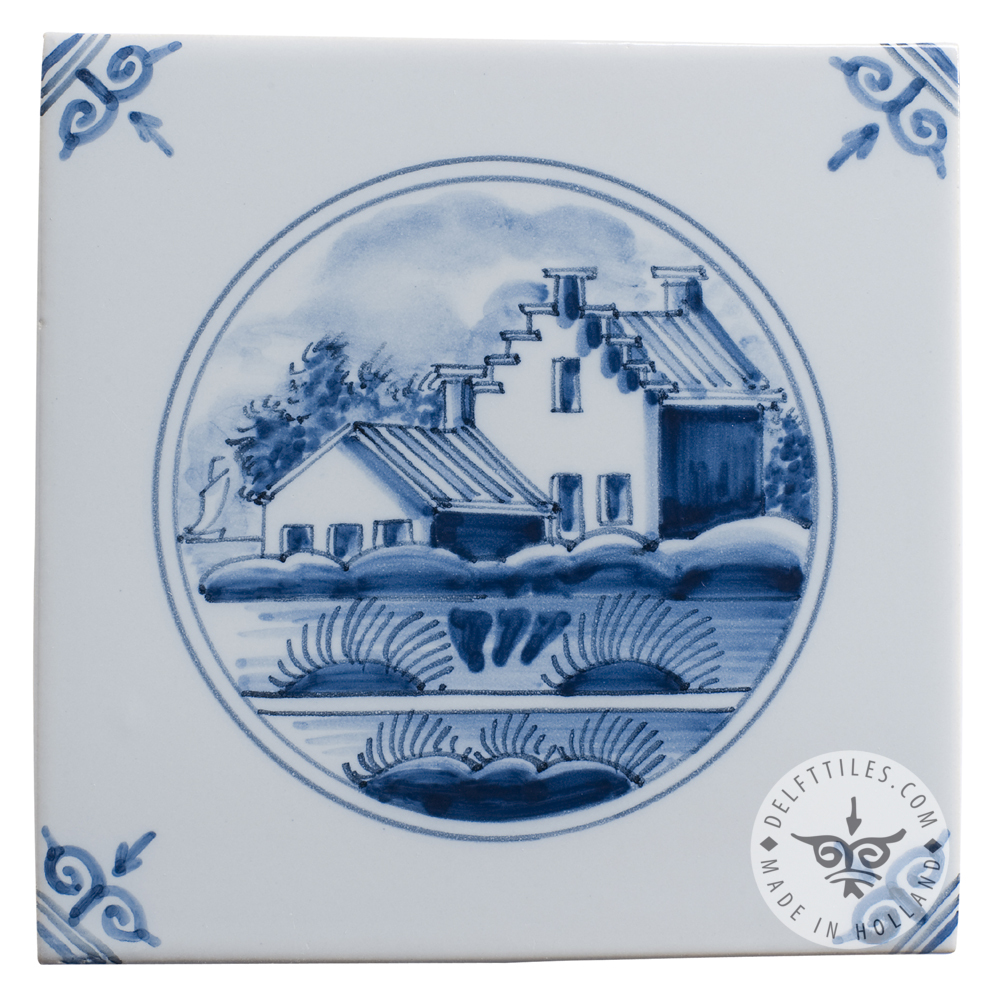 Delft blue Dutch landscape in circle tiles (TML3) - Delft Tiles