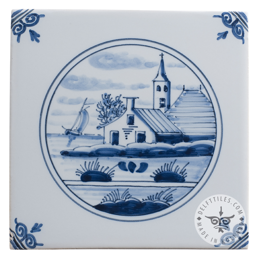 Delft blue Dutch landscape in circle tiles (TML3) - Delft Tiles