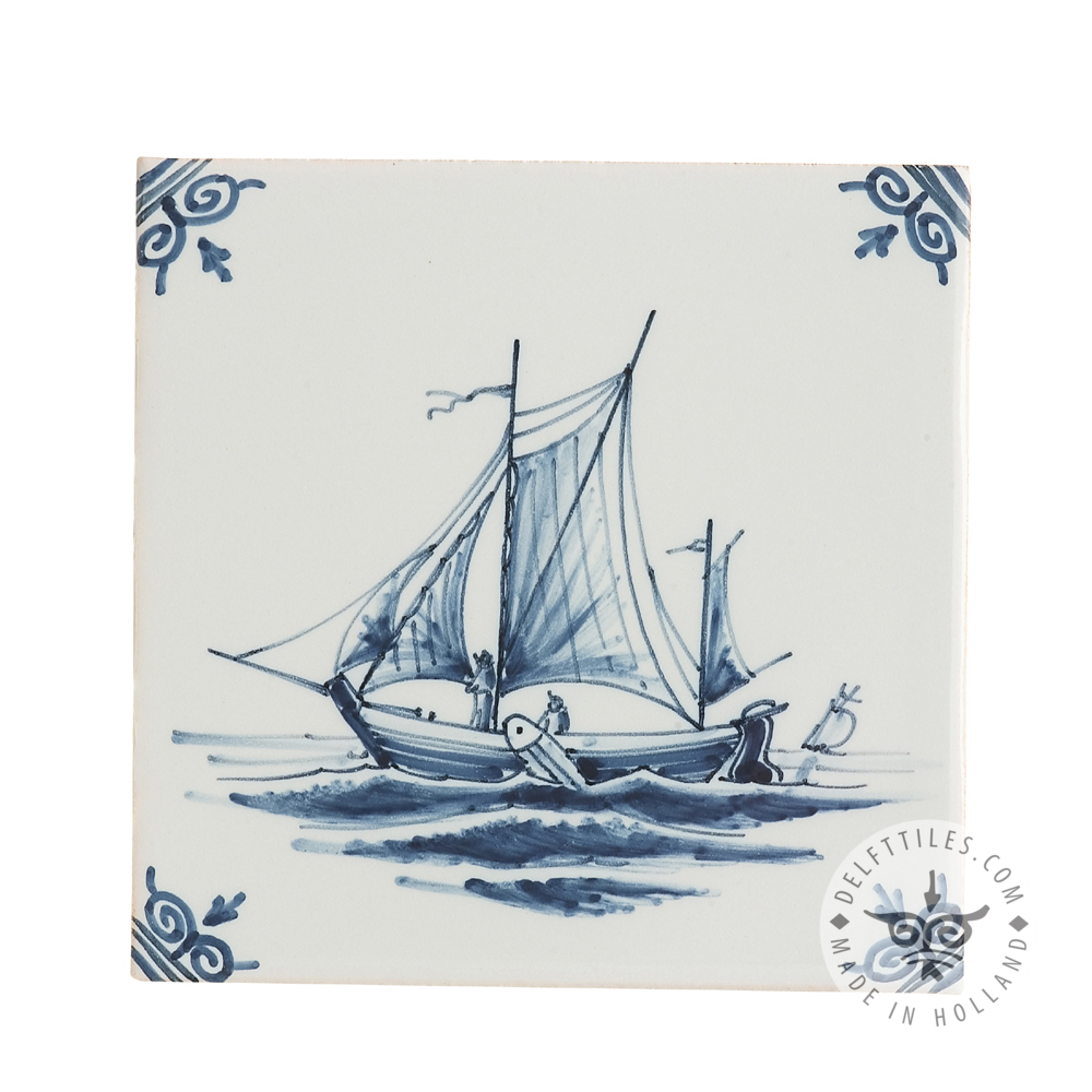 Hand decorated boat ship tiles (TMS3) - Delft Tiles