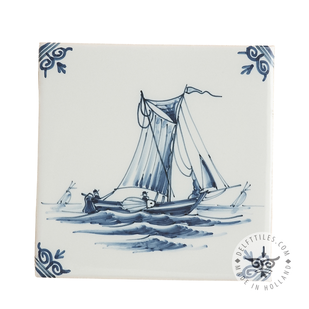 Hand decorated boat ship tiles (TMS3) - Delft Tiles