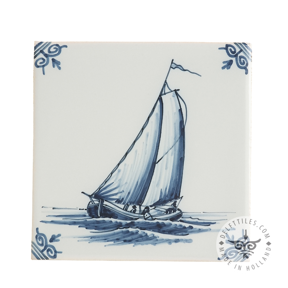 Hand decorated boat ship tiles (TMS3) - Delft Tiles