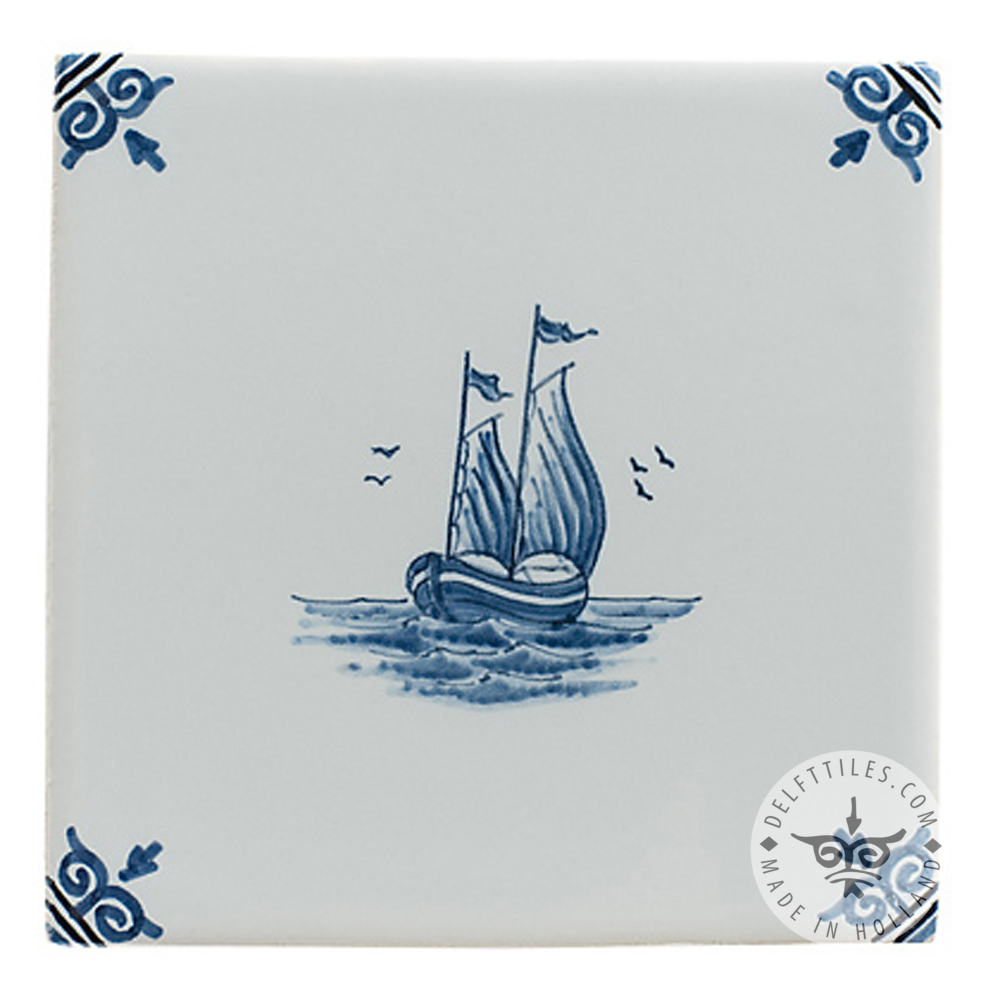 Hand decorated small boat tiles (TMS13) - Delft Tiles