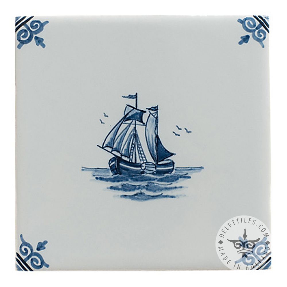 Hand decorated small boat tiles (TMS13) - Delft Tiles