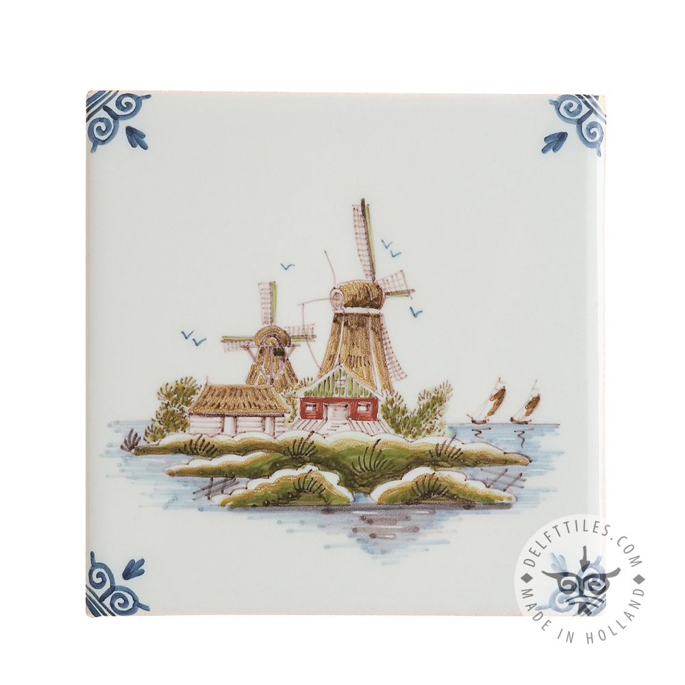 Multi color Dutch windmill tiles (TML8) - Delft Tiles